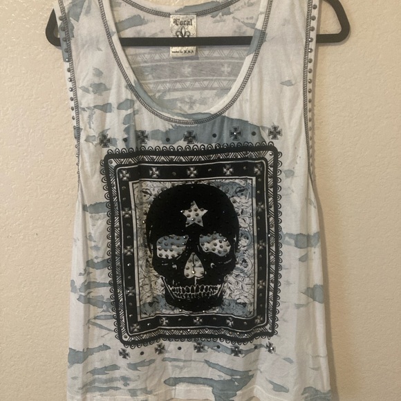 Vocal | Tops | Vocal White And Black Skull Studded Tank Top | Poshmark